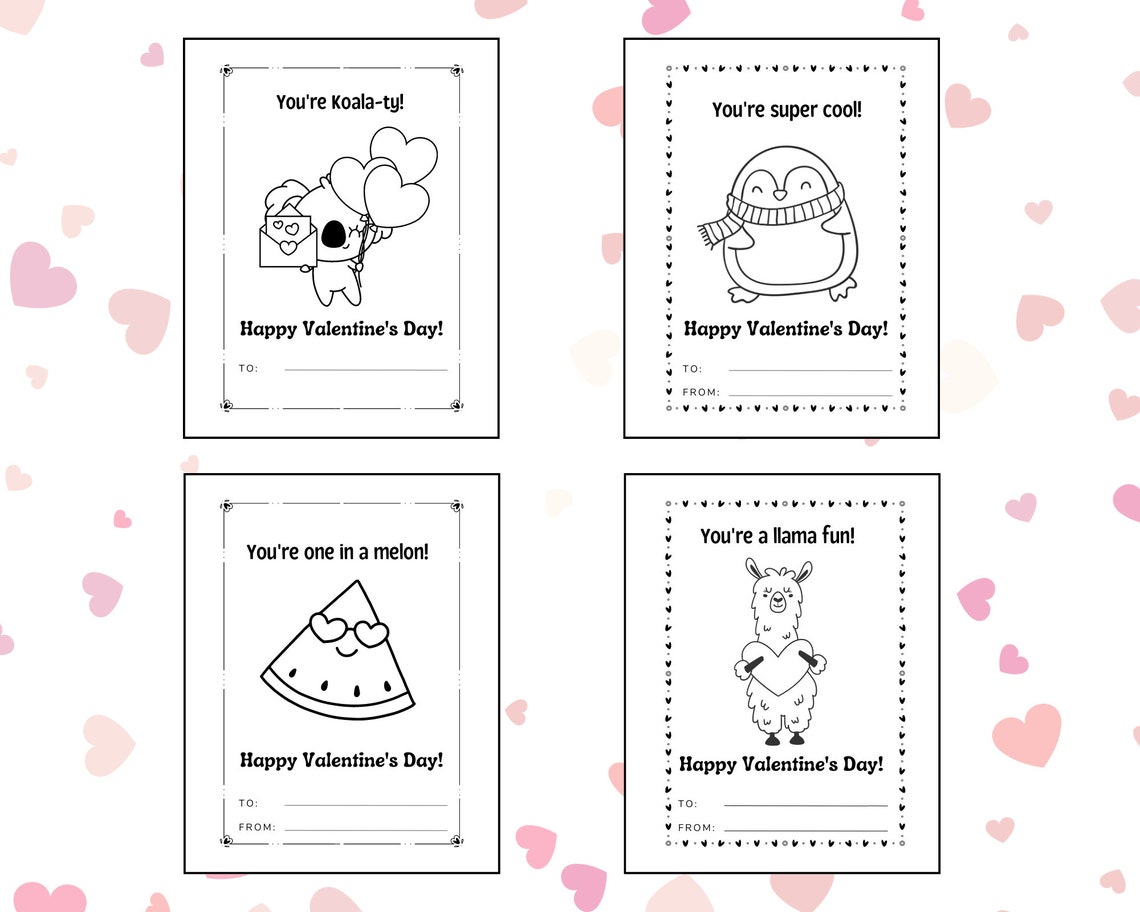 Valentine's Day Coloring Cards Printable Activity for Kids - Etsy