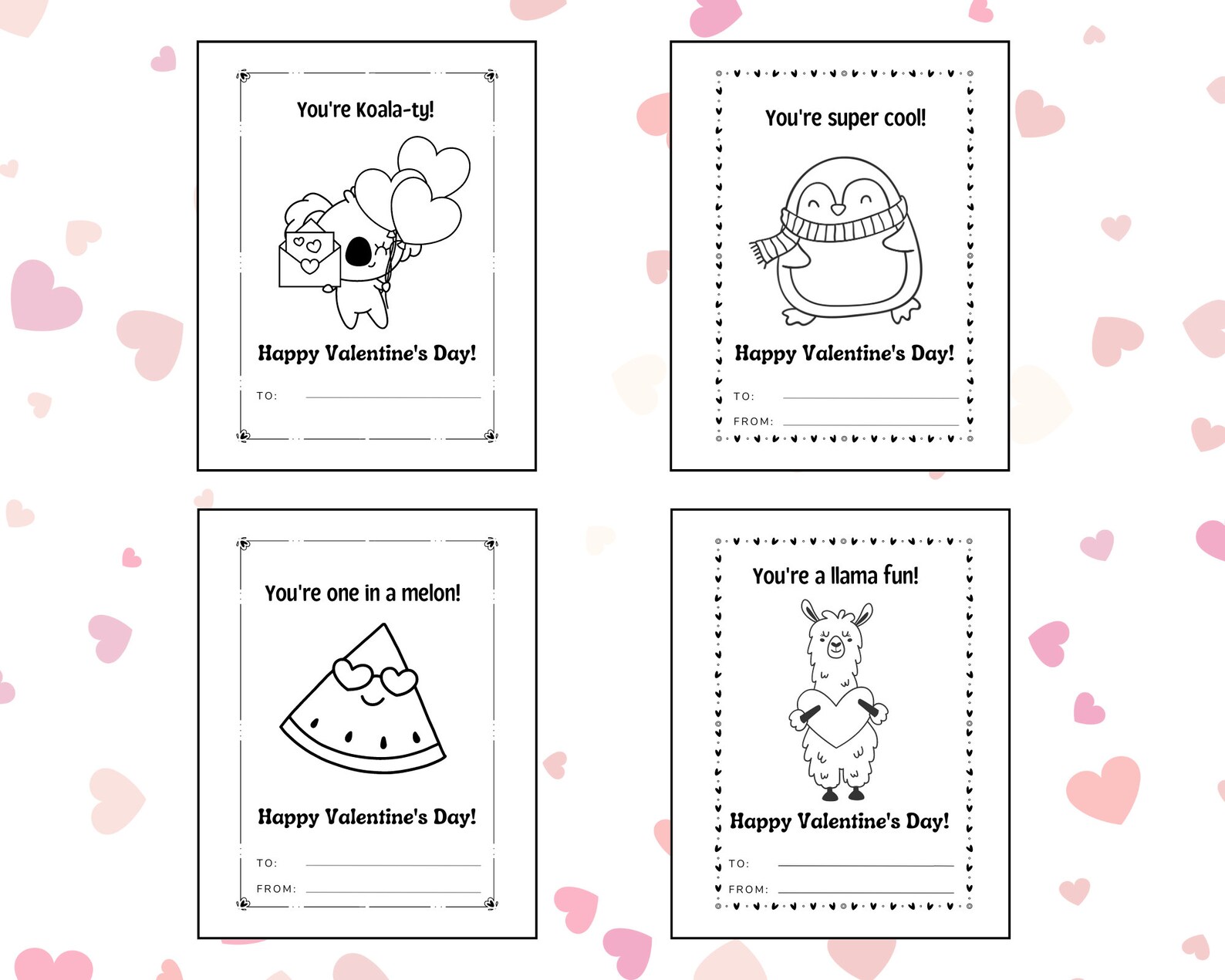 Valentine's Day Coloring Cards Printable Activity for Kids - Etsy