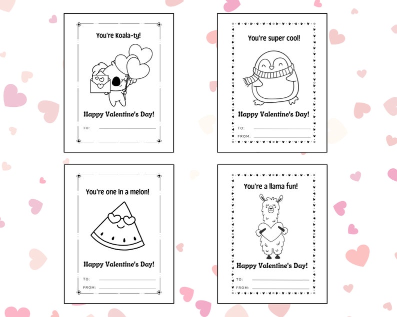 Valentine's Day Coloring Cards Printable Activity for Kids - Etsy