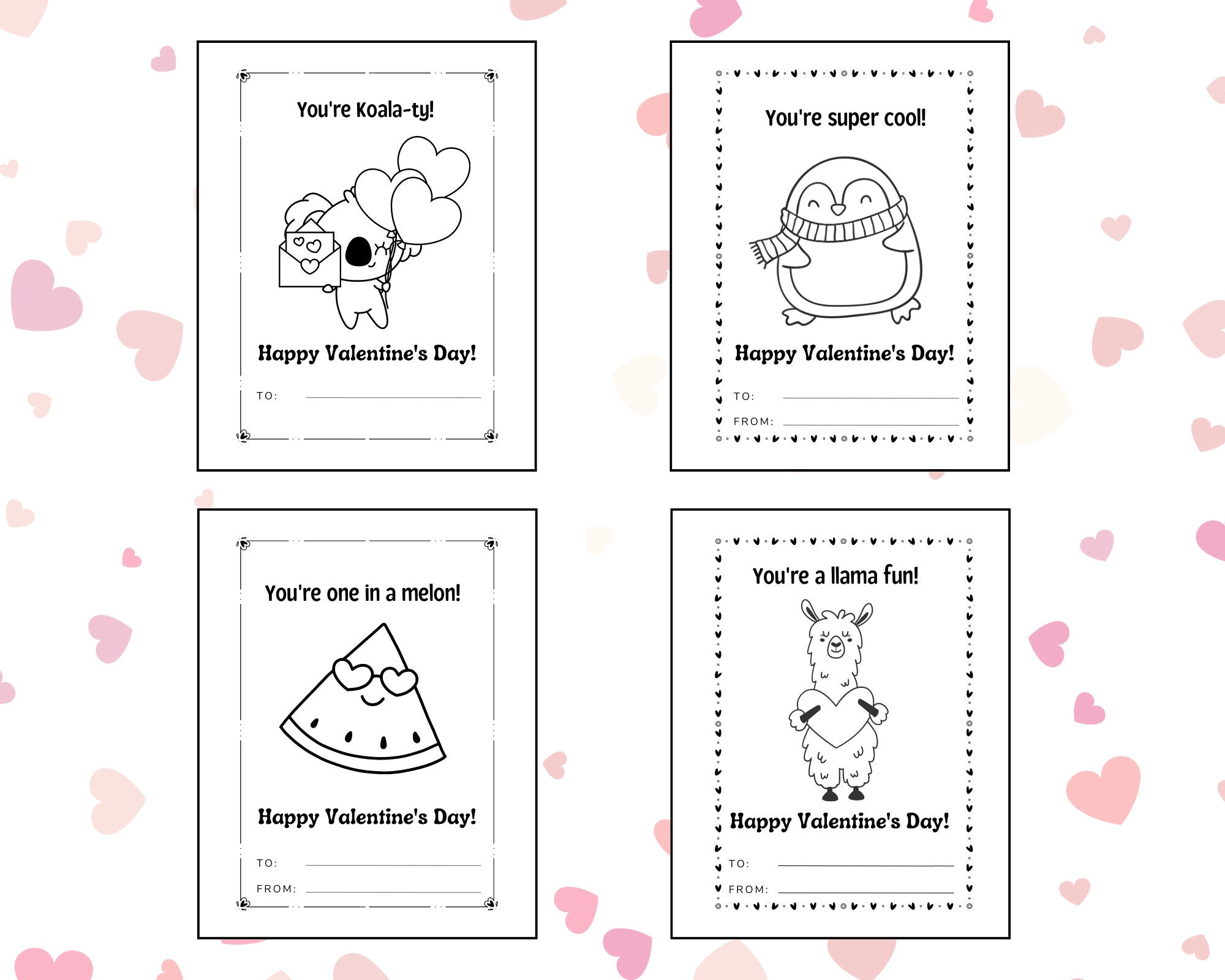 Valentine's Day Coloring Cards Printable Activity for Kids - Etsy