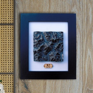 K2 Framed Topographical Map in Aged Silver Finish, Mountain Casting 3D ...
