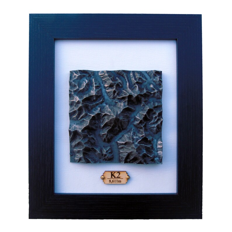 K2 Framed Topographical Map in Aged Silver Finish, Mountain Casting 3D ...