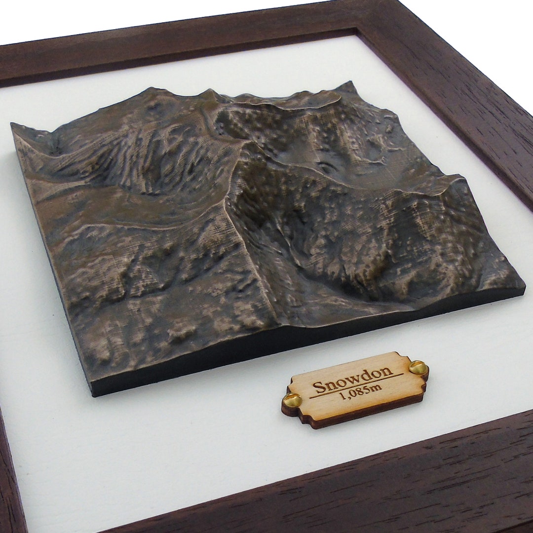 Snowdon Topographical Map in Aged Bronze Finish, 3D Map, Snowdonia ...