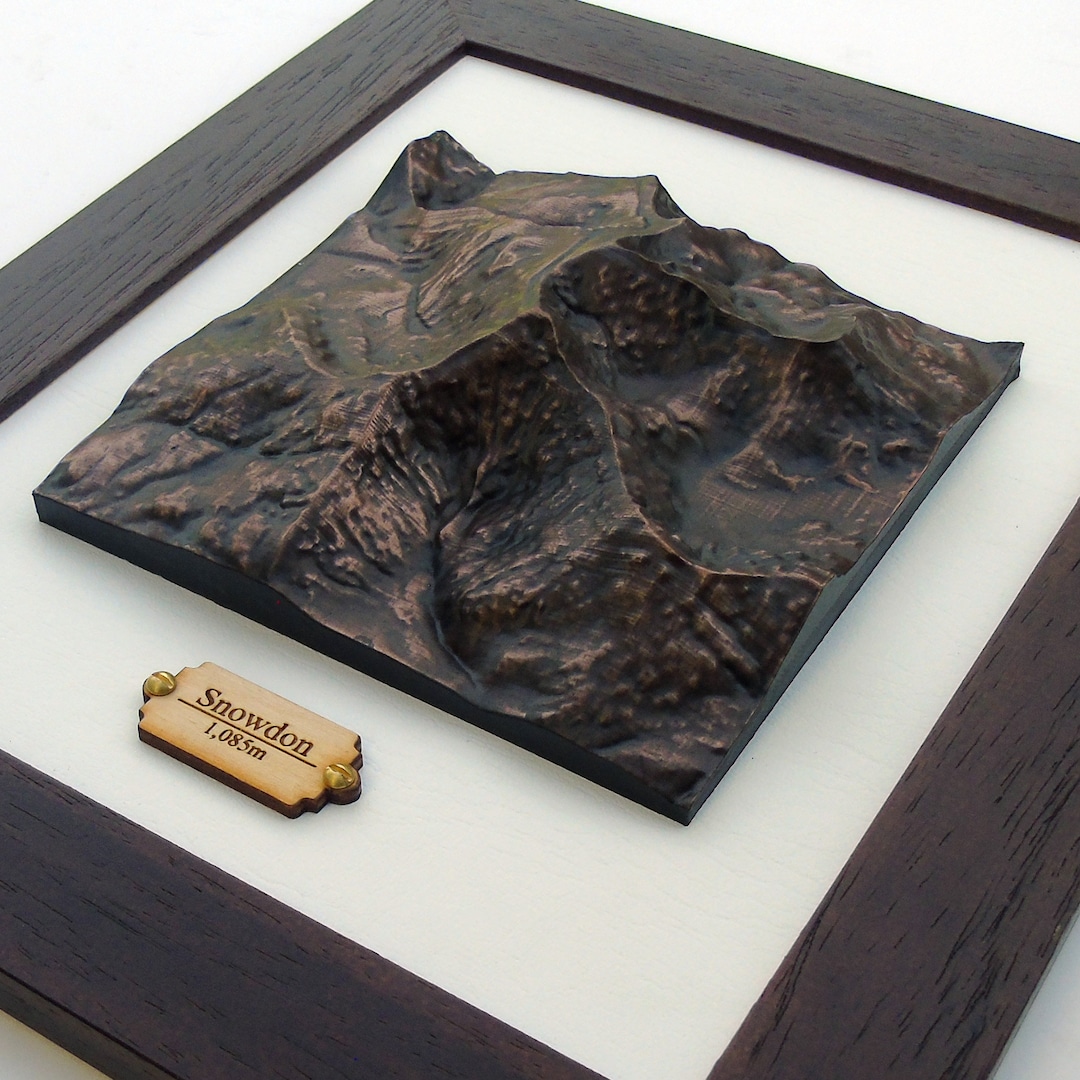 Snowdon Framed Topographical Map in Aged Copper Finish, 3D Map ...