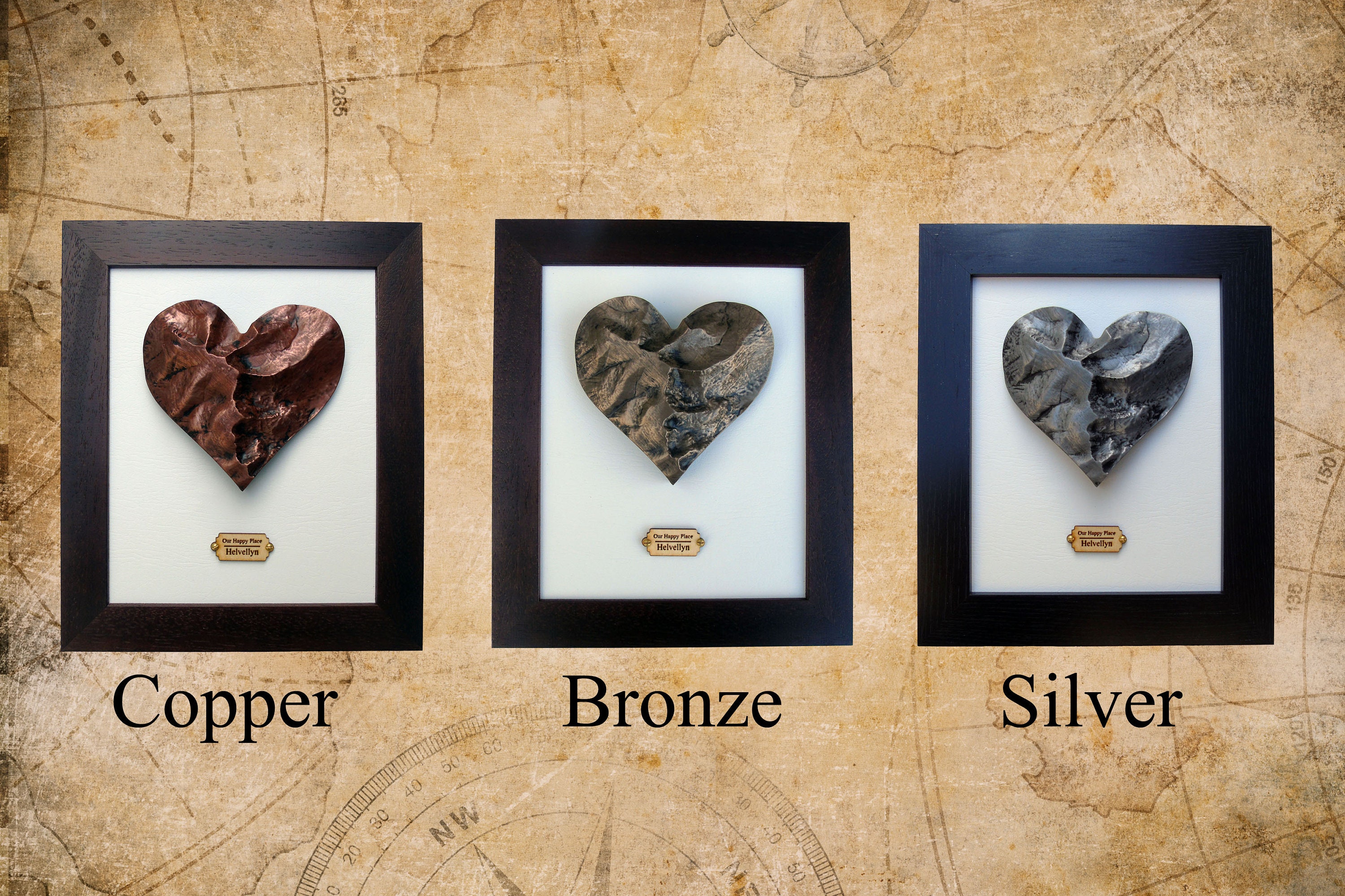 Custom 3D Love Heart Map Framed - Bronze - Anywhere on Earth - Your ...
