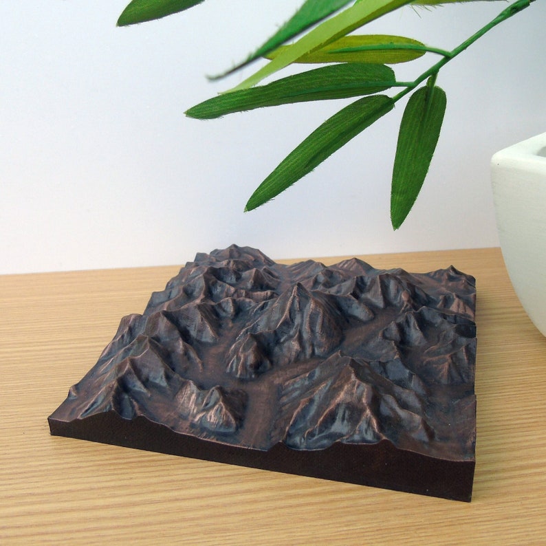 K2 Topographical Map in Aged Metal Finish, Mountain Casting, 3D Map ...