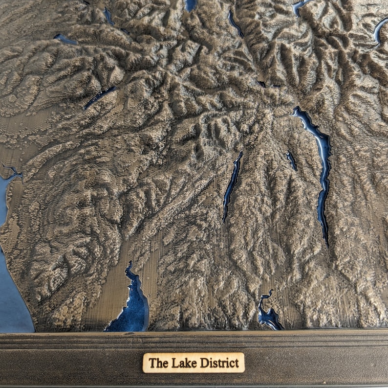 Lake District 3D Map Large - Bronze & Blue Lakes - High Definition ...