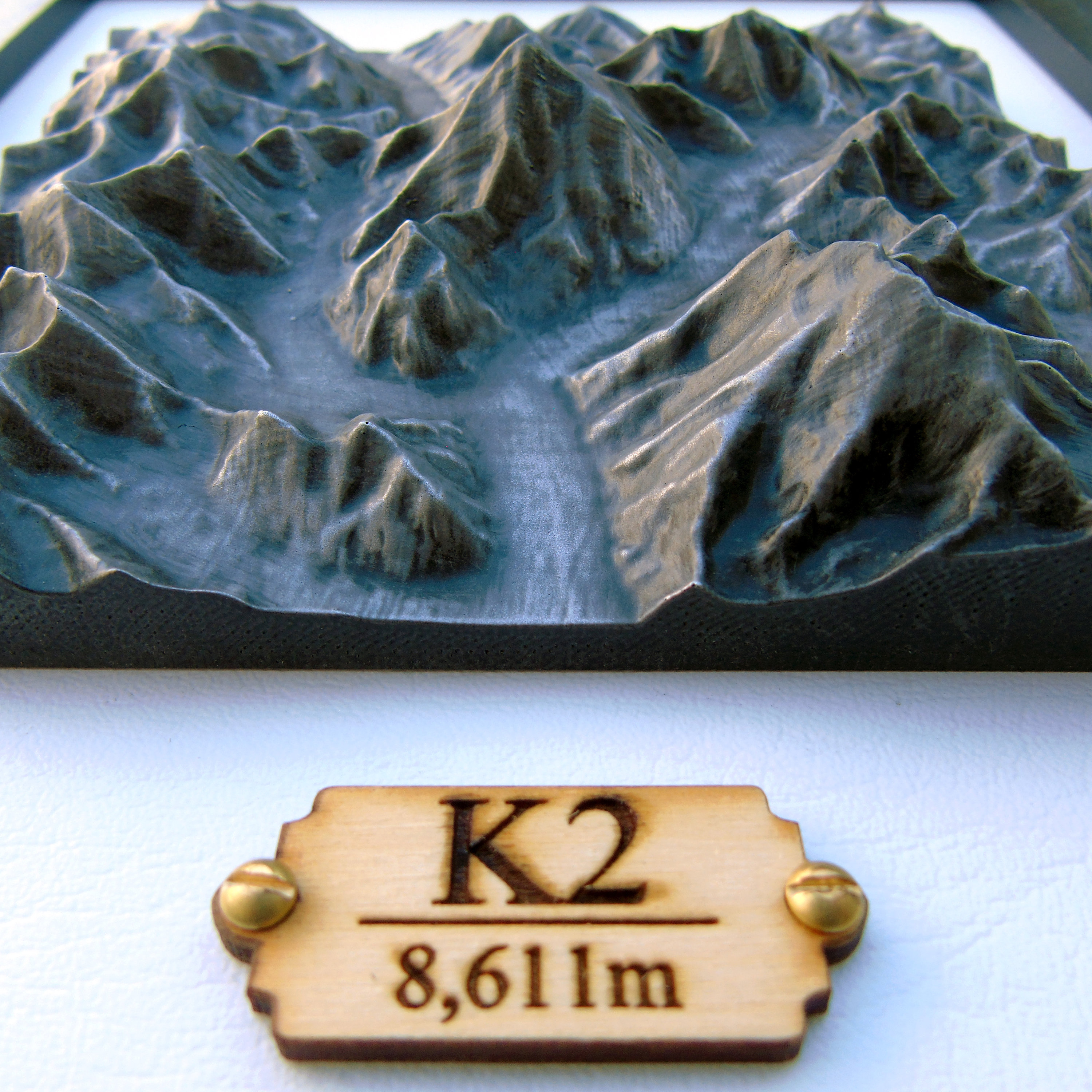 K2 Framed Topographical Map in Aged Silver Finish, Mountain Casting 3D ...