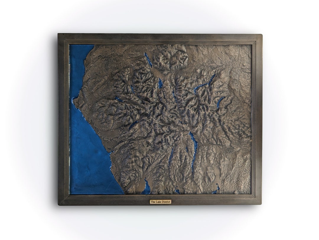 Lake District 3D Map Large - Bronze & Blue Lakes - High Definition ...