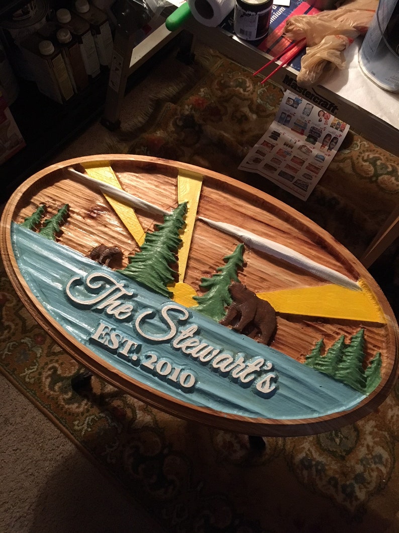 Custom Carved CNC Cedar Sign, Cottage, Ranch, Farm, Flag, Water ...