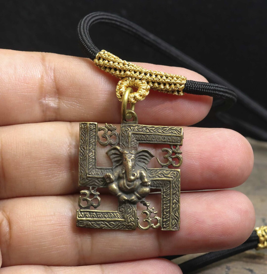 Brass Ganesh Swastika Om Goodluck Symbol Hindu Buddhist Pendants Deity ...