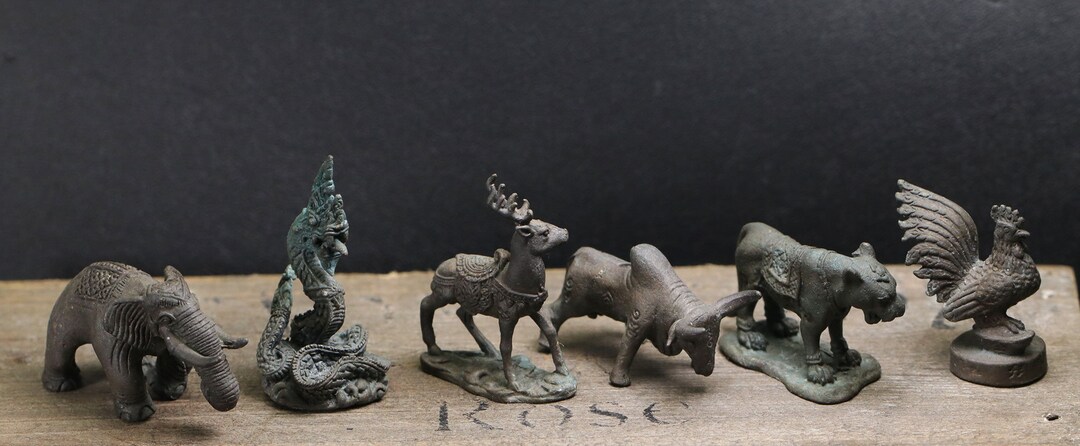 Brass Animal Amulet Statues: Elephant, Naga, Cow, Deer, Tiger, Chicken ...