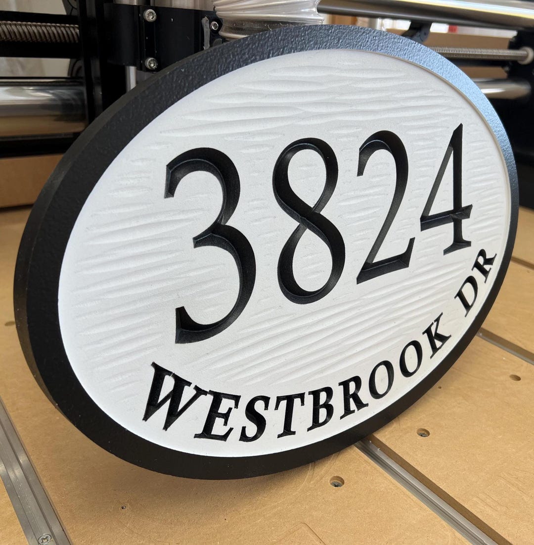 Carved Oval Address Plaque With Texture. Engraved House Number, Street ...