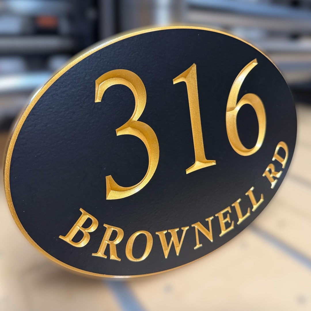 Carved Oval Address Plaque. Engraved House Number / Street Sign ...