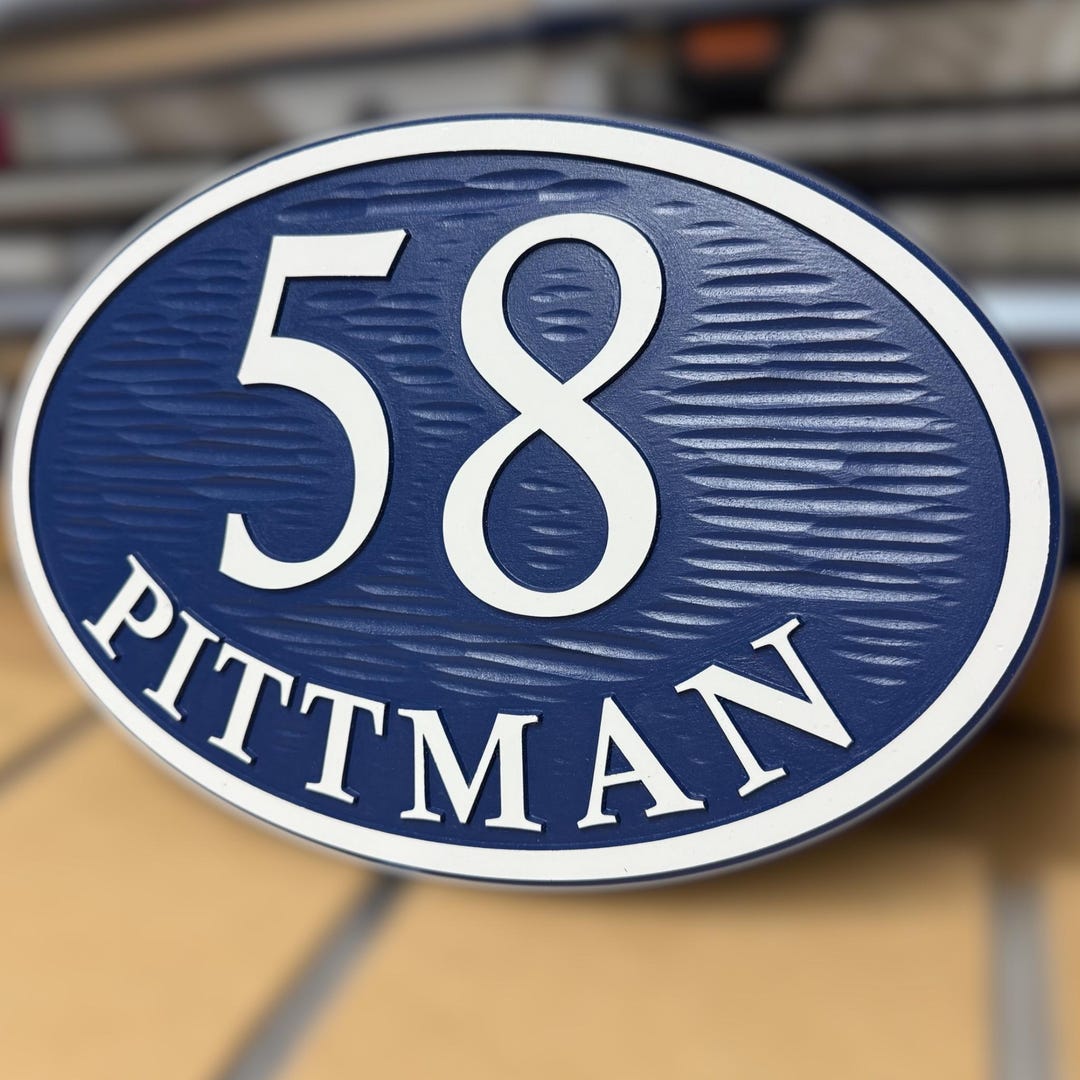 Carved Oval Address Plaque With Texture. Engraved House Number / Name ...