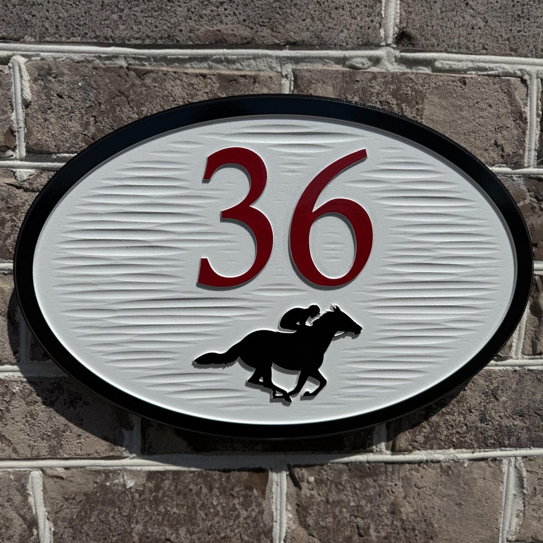Carved Oval Address Plaque With Texture. Engraved House Number Horse ...