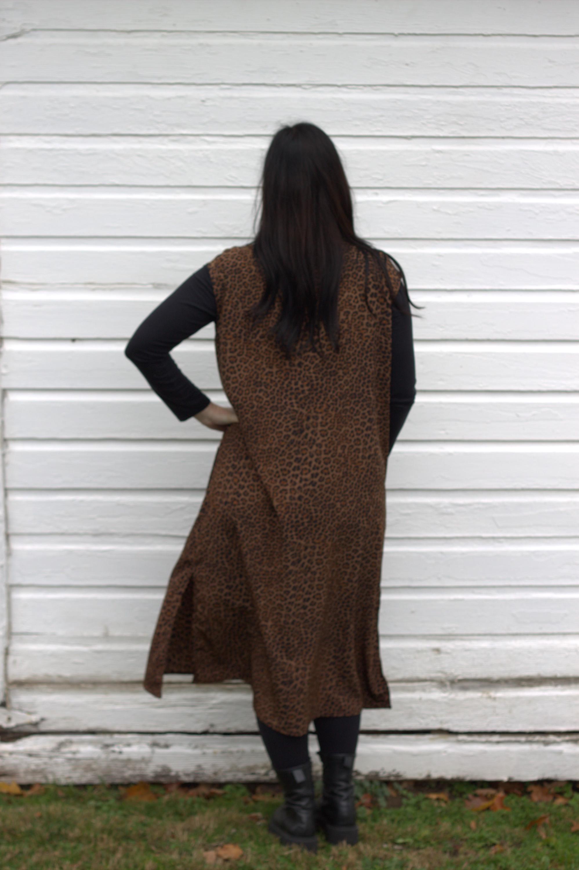 Silky Cheetah Print Duster Vest, Long Vest With Side Slits, Open Front ...