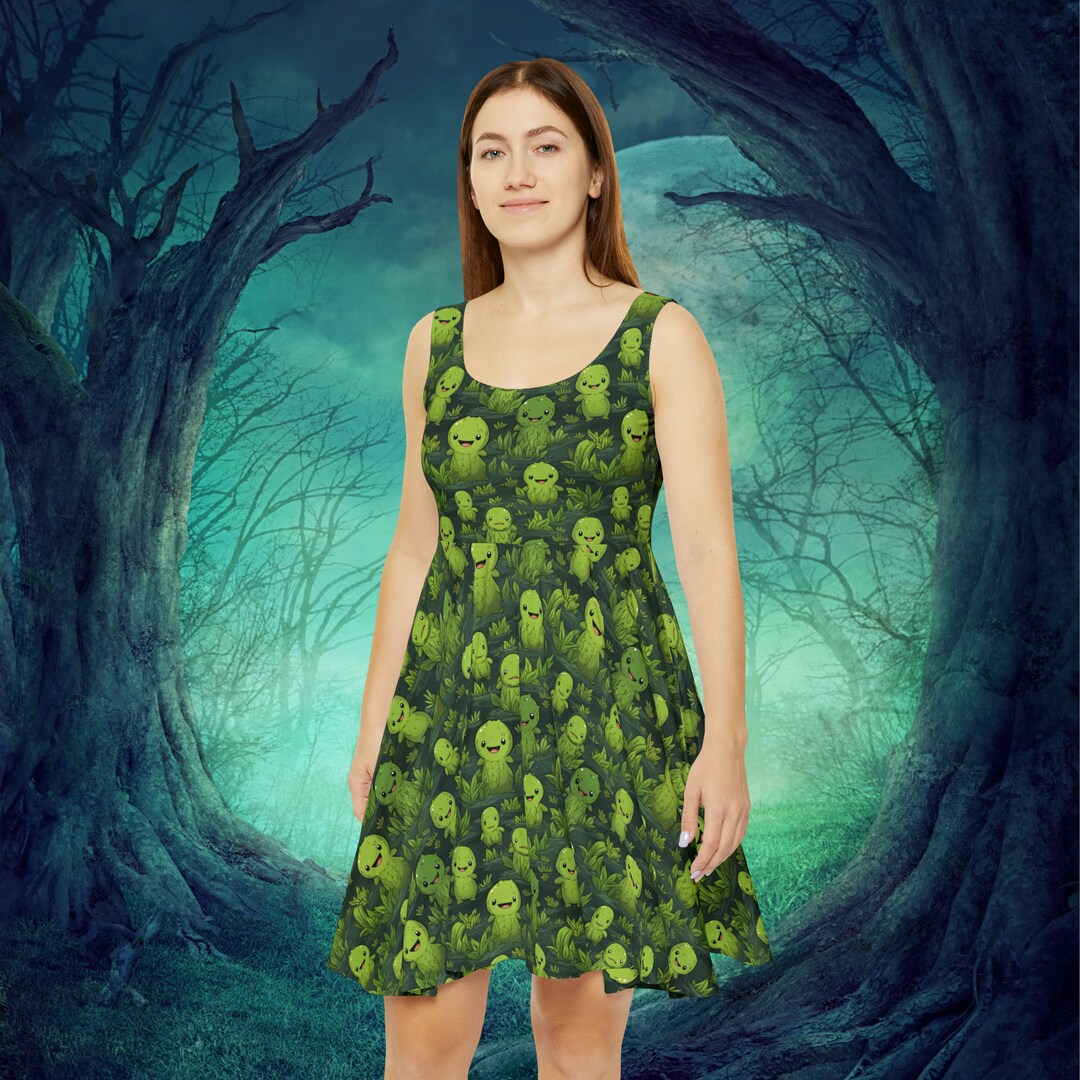 Cute & Adorable Halloween Swamp Creature Women's Skater Dress All-over ...