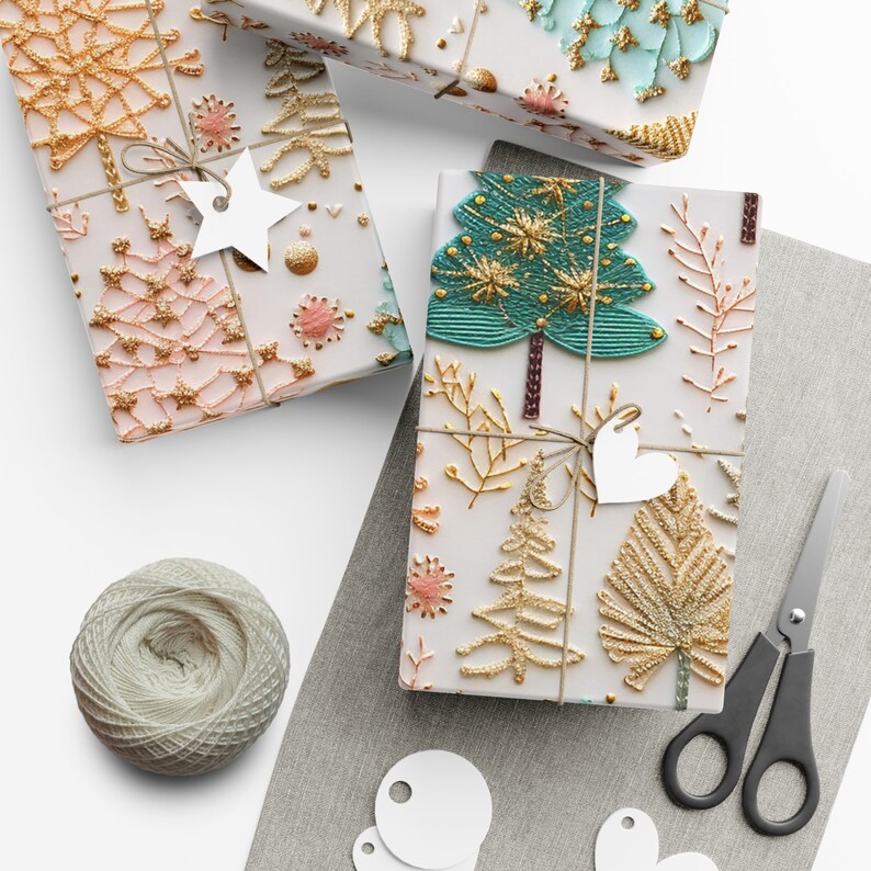 Glam Christmas Wrapping Paper, Vintage Holiday Gift Wrap, Faux ...