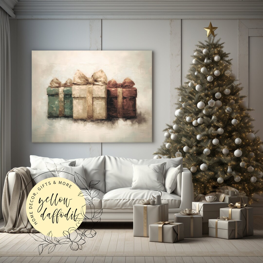 Christmas Gift Wall Art Canvas, Christmas Canvas, Christmas Wall Art ...