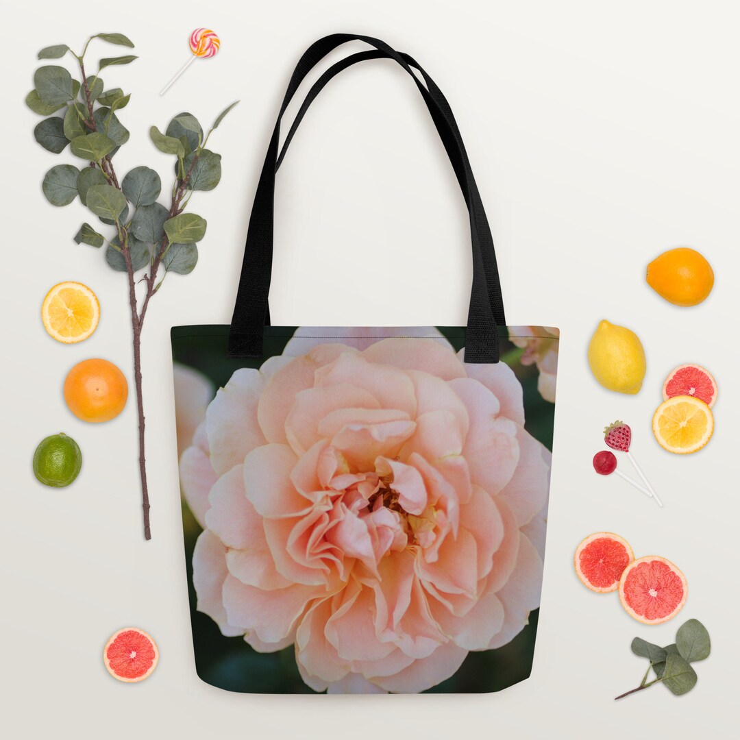 Pretty Grocery Shopping Tote With Peach Rose All Over Photo. 15x15 ...