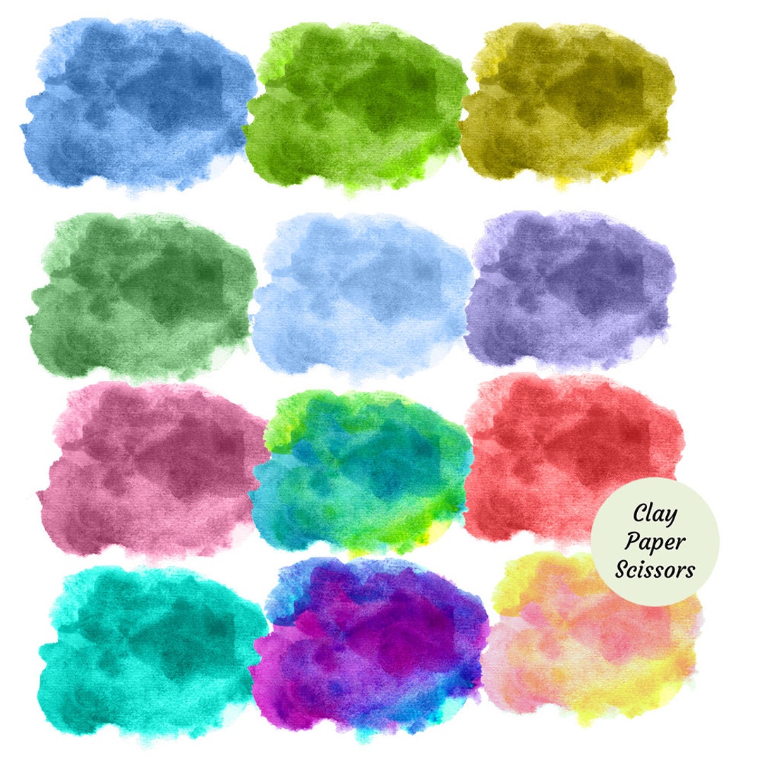 12 Colors Transparent Watercolor Blobs Clipart Watercolor - Etsy