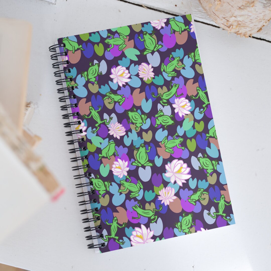 Dark Blue Frogs Spiral Notebook With Dot Grid Pages. Cute Spiral Frog ...