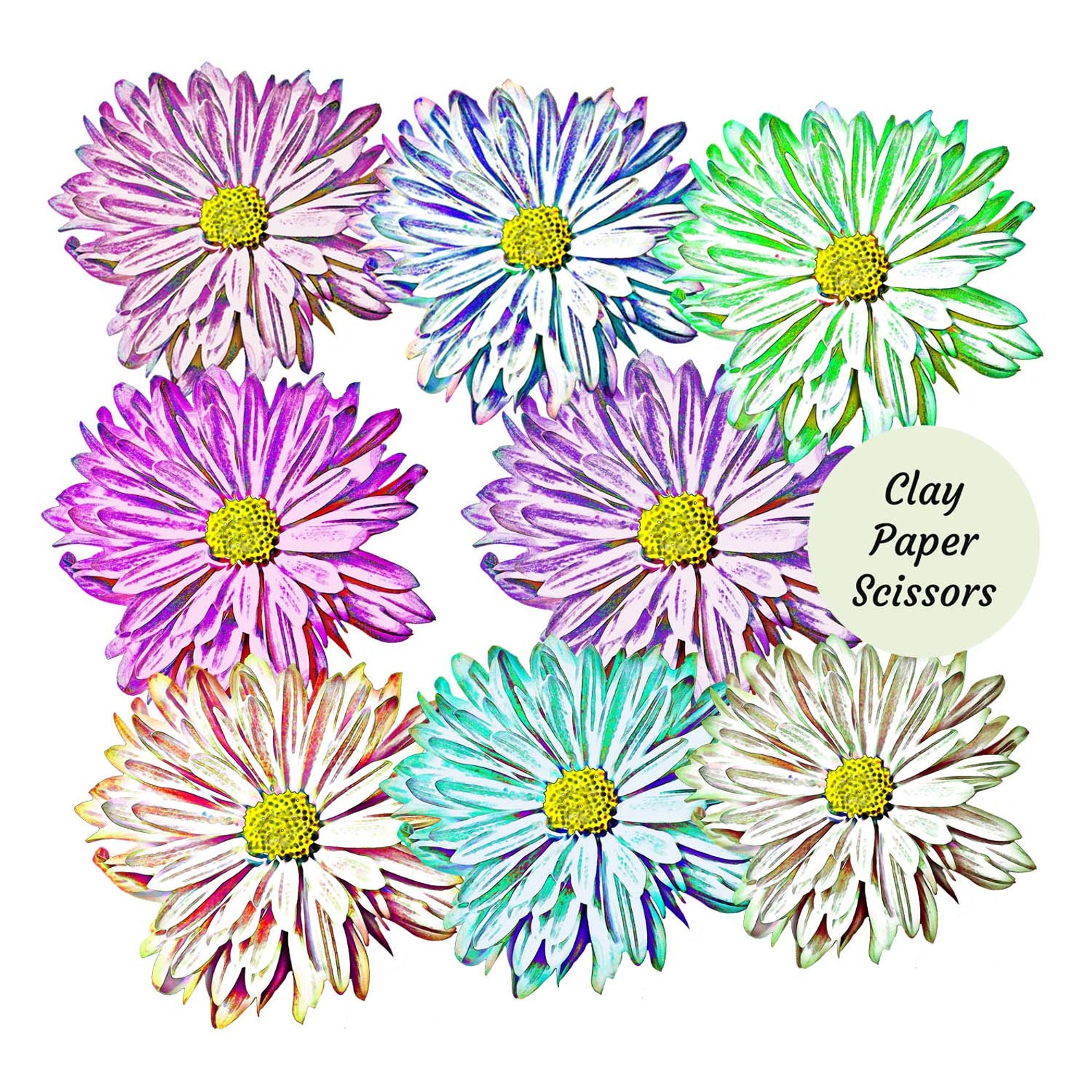 Daisies Floral Clipart Digital Instant Download for Collage - Etsy