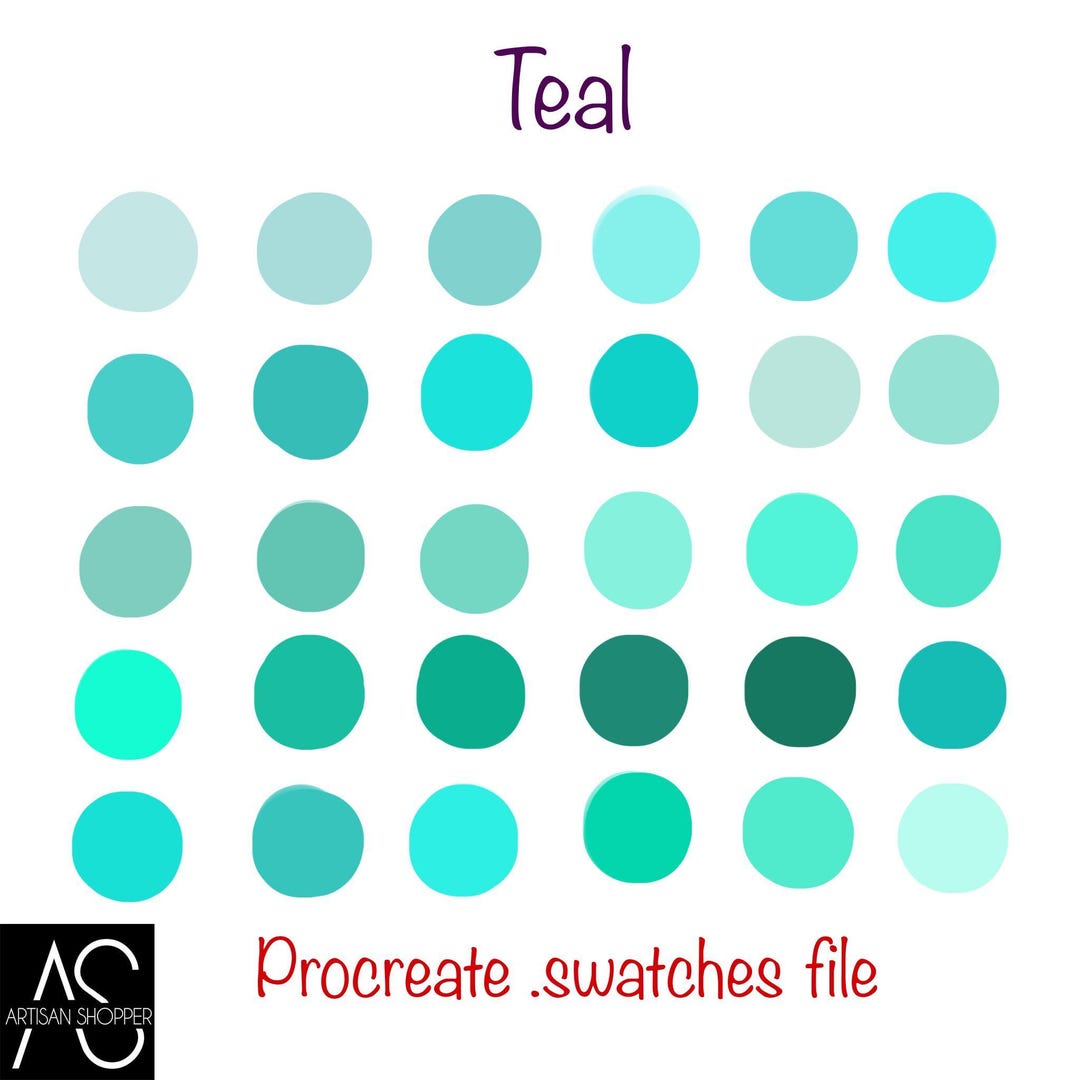 Procreate Color Palette .swatches File, Teal Colors Procreate Color ...
