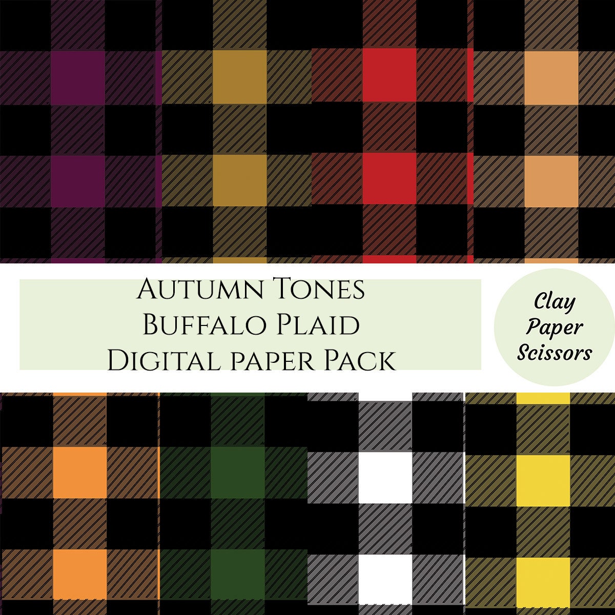 Fall colors buffalo plaid digital paper pack for scrapbooking | Etsy