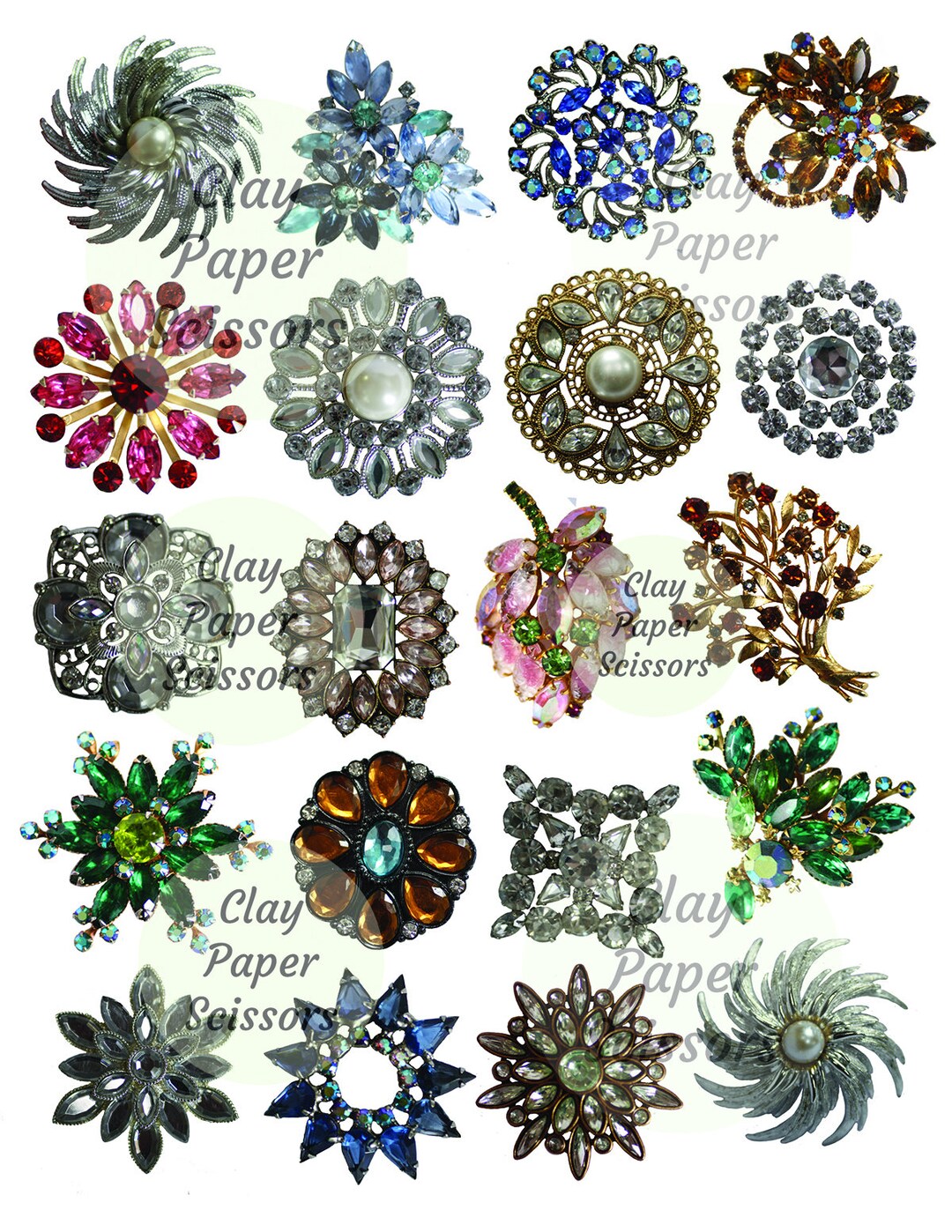 Pretty Brooches Clip Art, Jewels Instant Download for Collage, Magnets ...