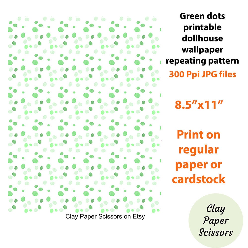 Green Spots Design Printable Paper for Dollhouse Wallpaper or - Etsy