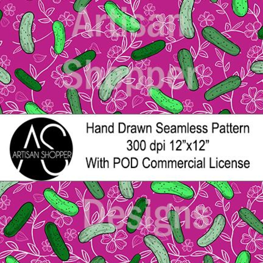 Elegant Pickles on Magenta Seamless Pattern 300 DPI Digital Paper Vinyl ...
