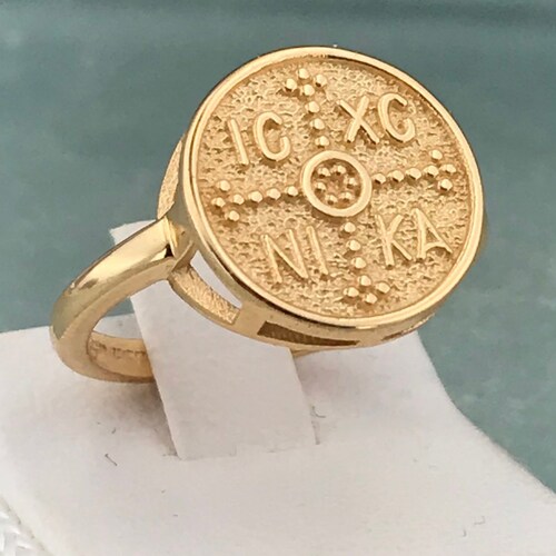 Solid Gold 14k Ring With IC XC NIKA Religious Ring - Etsy
