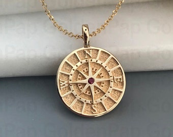 14k Solid Gold Pendant Compass - Etsy