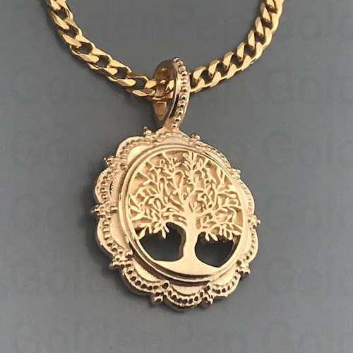 14K Gold Two-tone Tree of Life Oval Pendant | Etsy