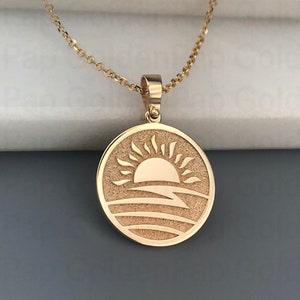14k Solid Gold Pendant With Sun, Personalization Pendant, Pendant With ...