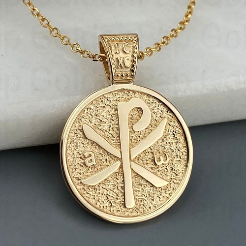 14k Solid Gold Pendant Chi Rho Pendant - Etsy