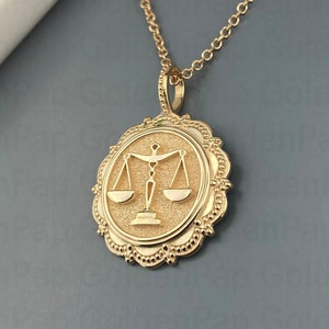 14k Solid Gold Libra Pendant, Libra Jewels, Scale of Justice Necklace ...