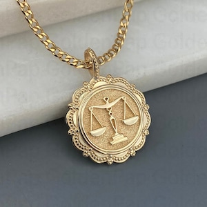 14k Solid Gold Libra Pendant, Libra Jewels, Scale of Justice Necklace ...
