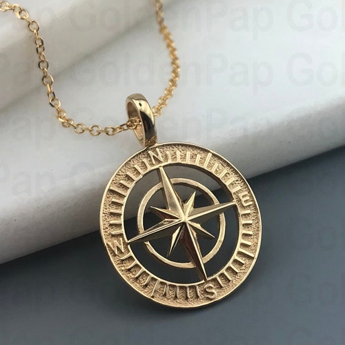14k Solid Gold Pendant Compass - Etsy