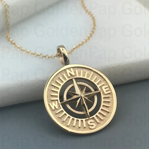 14k Solid Gold Pendant Compass - Etsy