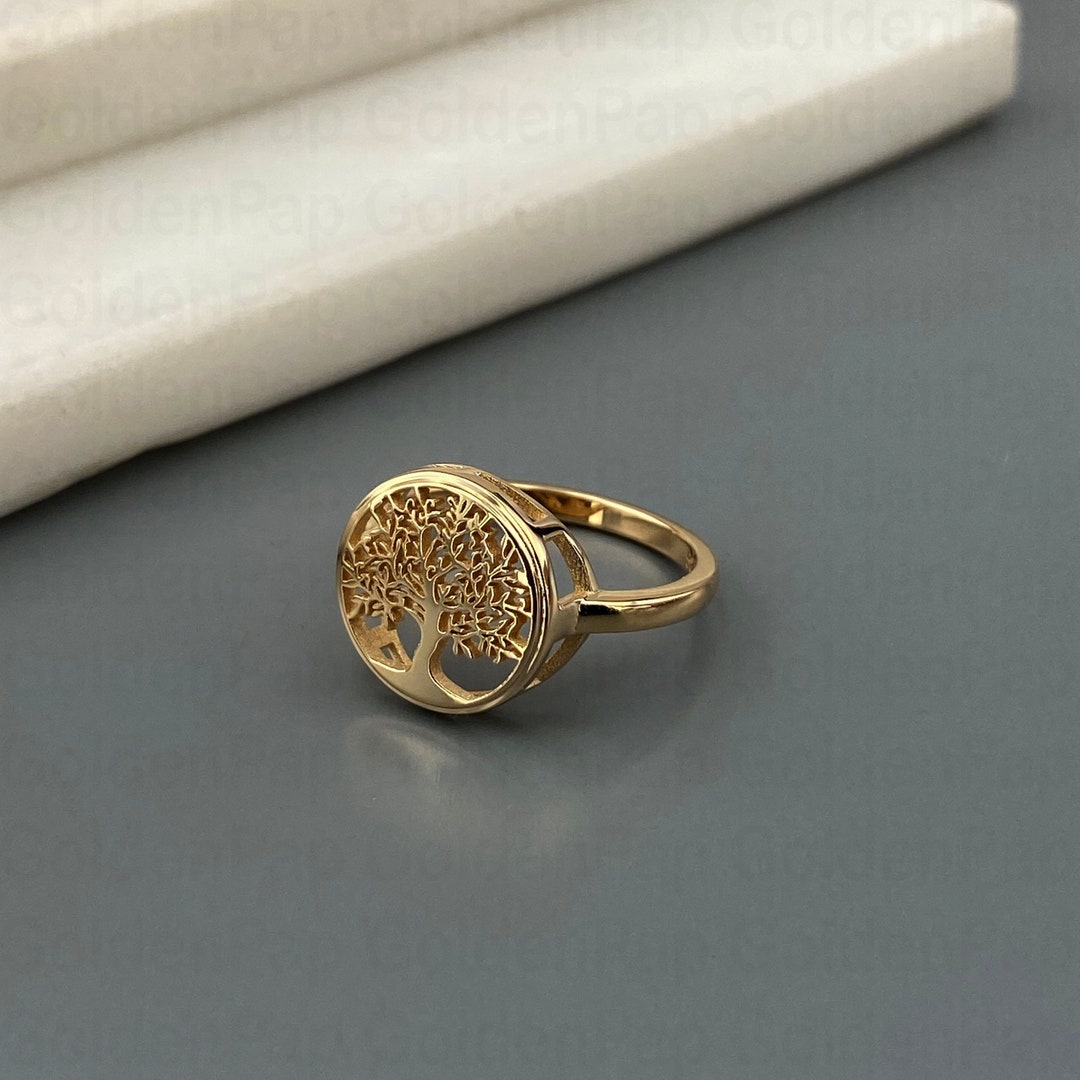 14k Solid Gold Ring With Tree of Life, Family Tree Ring, Family Signet ...