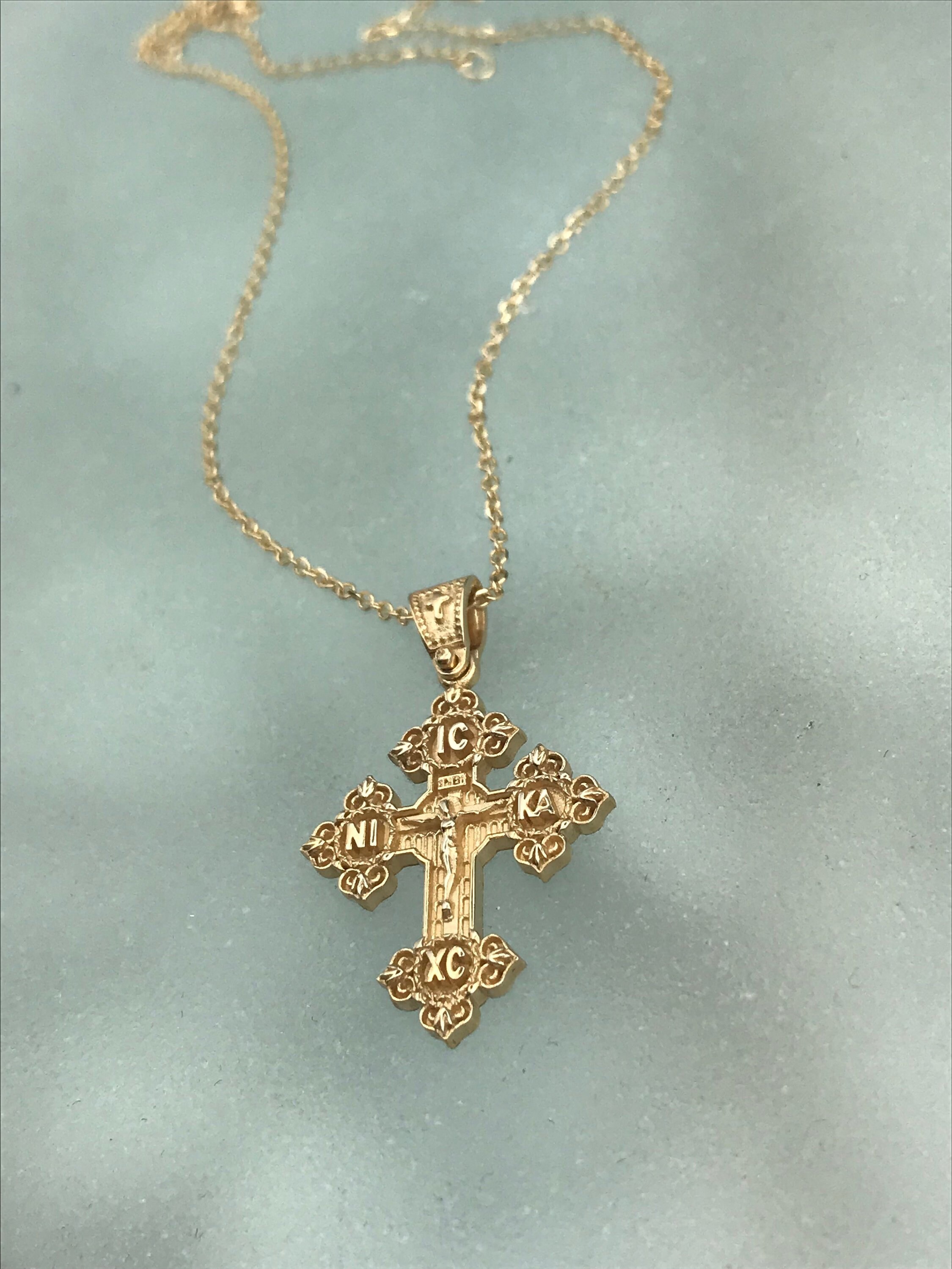 14k solid gold cross with the crucified cross with Jesus | Etsy