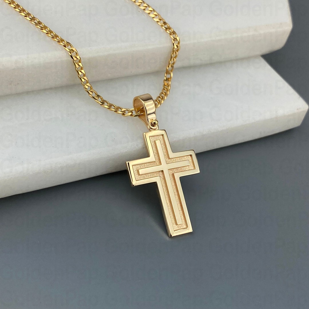 14k Solid Gold Cross, Cross for Men & Women, Baptismal Cross - Etsy