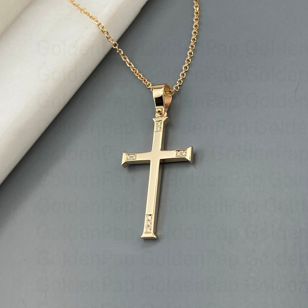 14k Solid Gold Cross, Baptismal Cross, Solid Gold Cross With Real ...