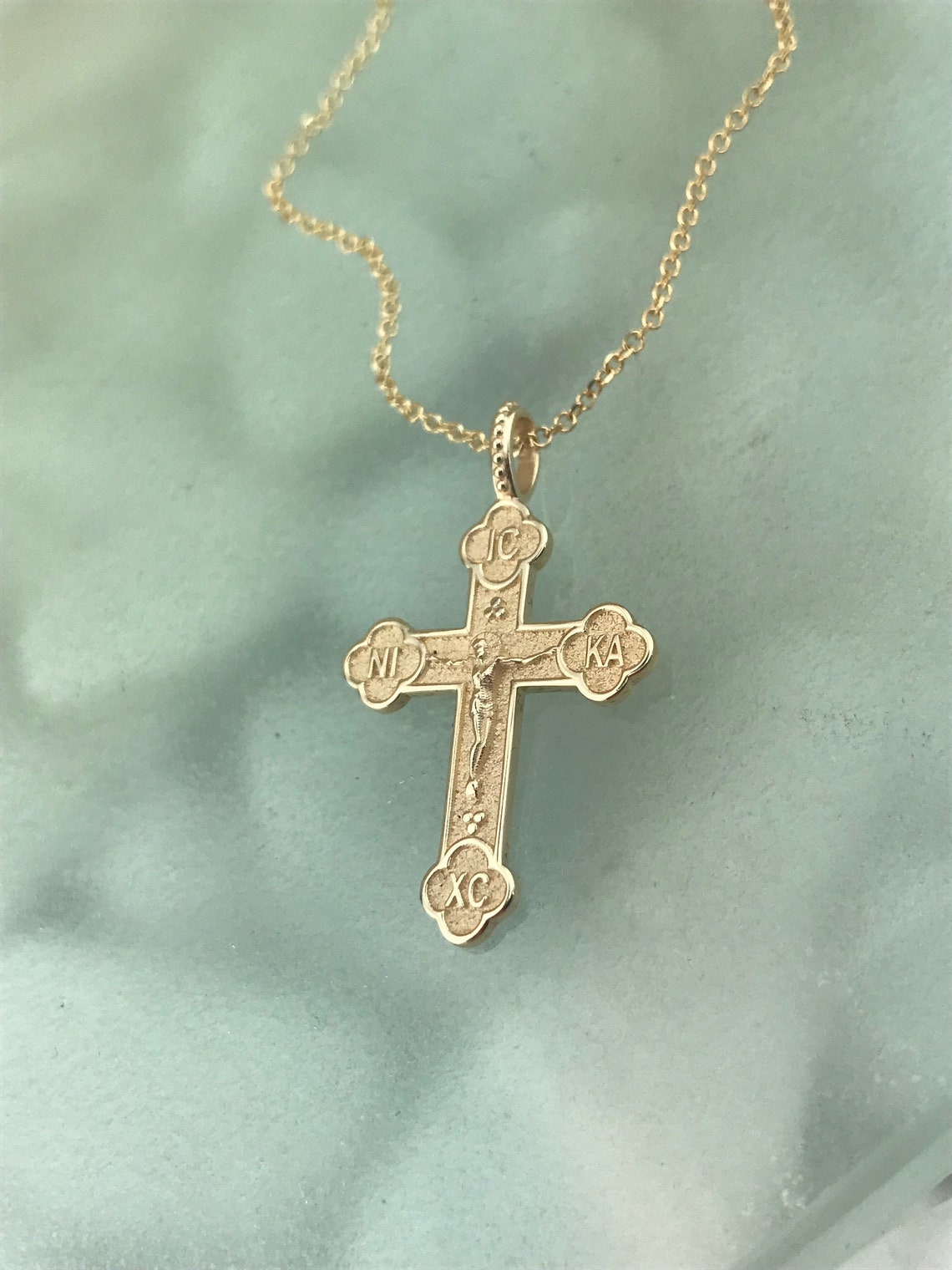 14k solid gold cross with the crucified double sided cross | Etsy