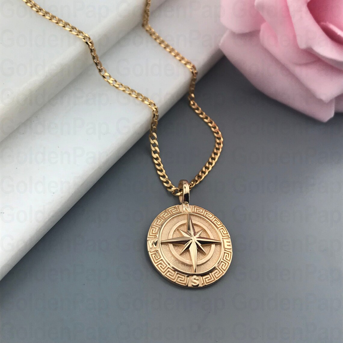 14k Solid Gold Pendant Compass Pendant for Men and Women - Etsy