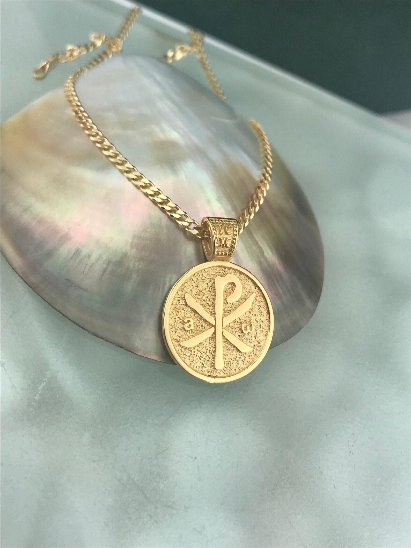 14k solid gold pendant chi rho pendant | Etsy