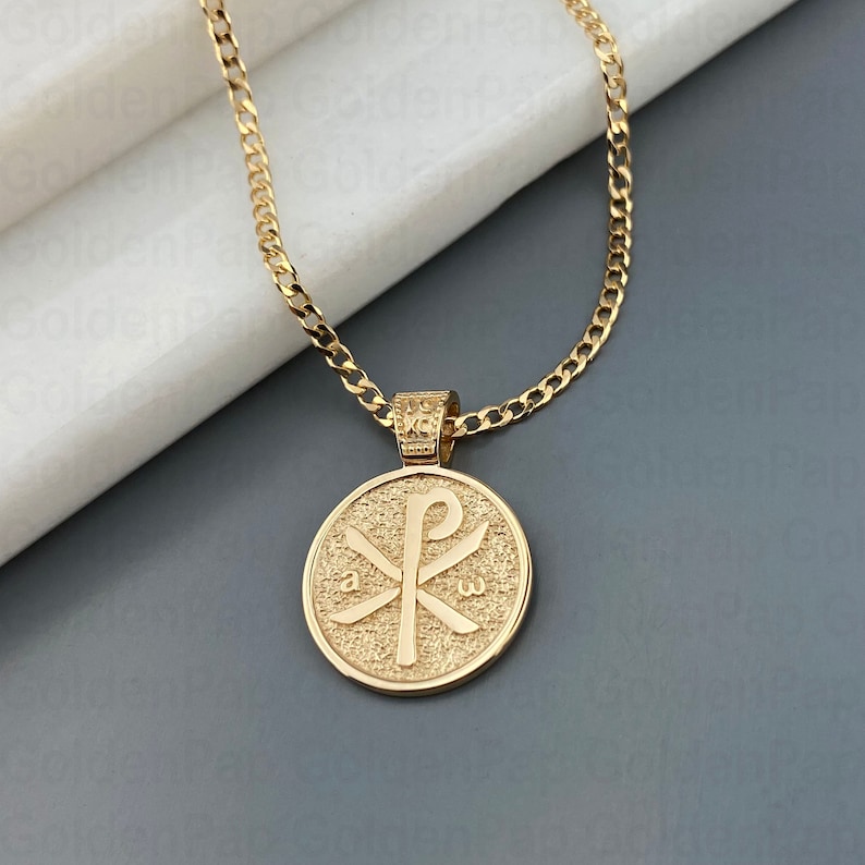 14k Solid Gold Pendant Chi Rho Pendant - Etsy